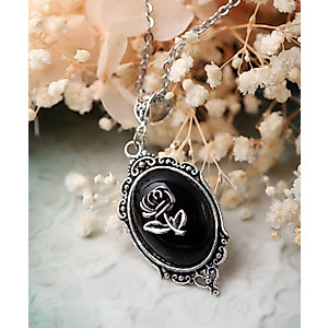 Sacina Gothic Celtic Rose Necklace, Stainless Steel Rose Pendant, Halloween Goth Celtic Jewelry Gift for Women (Black Victorian Rose)