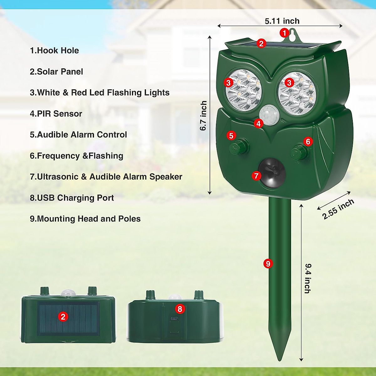 2Pcs Ultrasonic Animal Repellent Outdoor Solar Animal Repeller with Motion Sensor Cat Repellent Outdoor Waterproof to Scare Raccoon Fox Rabbit Deer Squirrel Skunk Repellent for Yard Garden (NO.3)