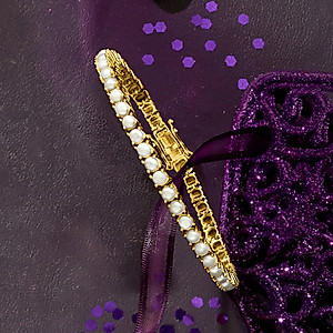 Ross-Simons 4mm Cultured Pearl Tennis Bracelet in 18kt Gold Over Sterling. 7 inches