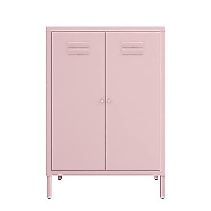 LINGZOE 2 Door Pink Metal Locker Storage Accent cabinets with Doors and Shelves, Steel Cupboard lockers for Kids Bedroom