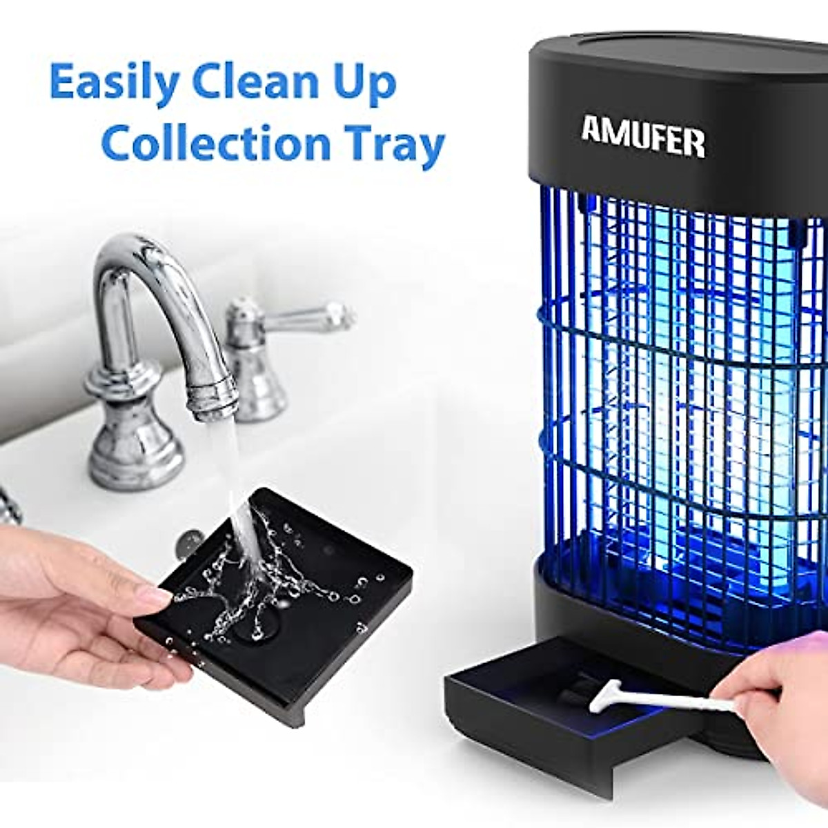 AMUFER Bug Zapper Indoor,Electric Mosquito Zapper with 16W UV Light,4000V Powerful Electric Shock Mosquito Trap, Fly Zapper(Black)