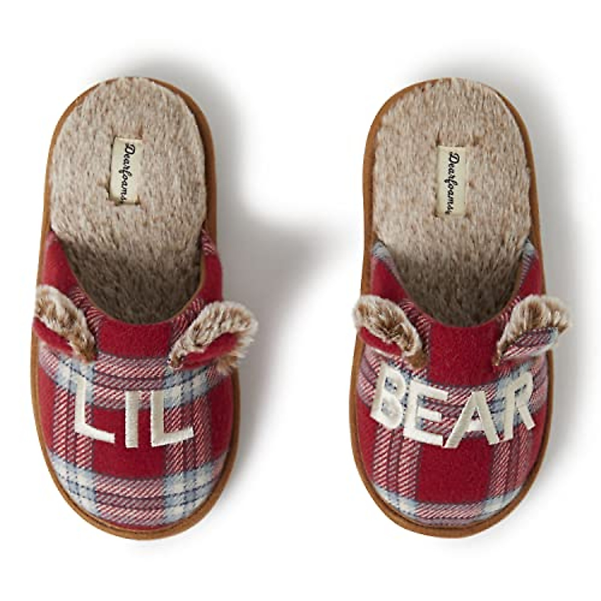 Dearfoams Easter Basket Stuffers Gifts for Kids Toddler Baby Slipper, Lil Bear Red/Blue Plaid, US 7-8 Unisex