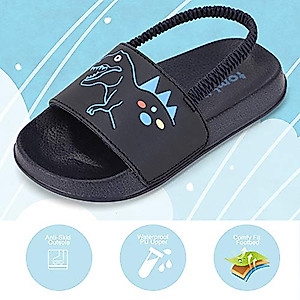 tombik Toddler Sandals Boys Pool Slipper Slides Kids Water Shoes for Beach Navy/Dinosaur 7-8 US M Toddler