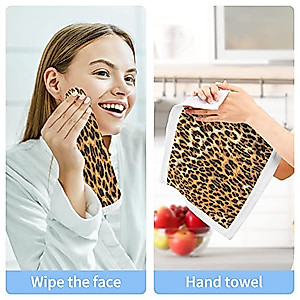 Blueangle 4 Pack Vintage Leopard Print Washcloths – Soft Face Towels, Gym Towels, Hotel and Spa Quality, Reusable Fingertip Towels（963）