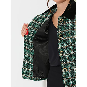 Allegra K Women's Elegant Vevelt Collared Tweed Blazer Jacket Coat Medium Green
