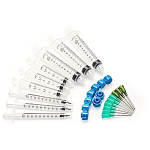 Dispense All - The 9 Pack - 10ml 3ml 1ml Syringes with 14G & 18G Blunt Tipped Dispensing Needles and Syringe Caps, Luer Lock | Repair Refill Mix Measure Transfer Ink Juice Oil Wood Glue Adhesive Epoxy