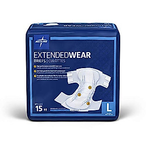 Medline Extended Wear Overnight Adult Briefs with Tabs, Maximum Absorbency Adult Diapers, Large (60 Count)