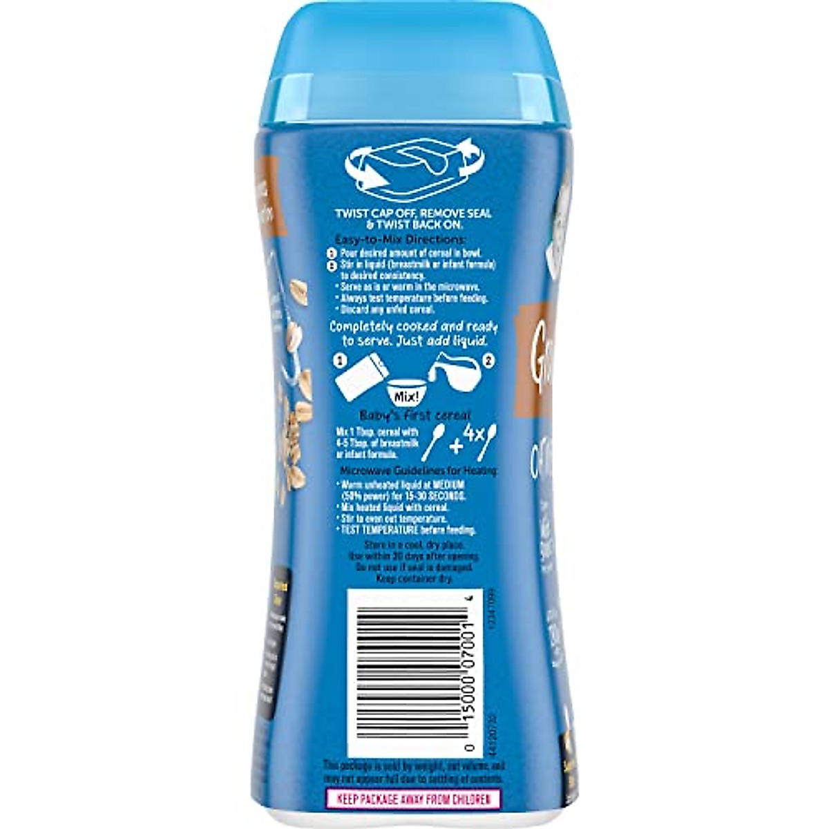 Gerber Cereal for Baby 1st Foods Grain & Grow Oatmeal Cereal, Made with Whole Grains & Essential Nutrients, Non-GMO, For Supported Sitters, 8-Ounce Canister (Pack of 3)