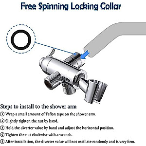 Shower Arm Diverter with Handshower Mount, G1/2 Brass Shower Diverter Valve Bathroom Universal Shower System Replacement for Handheld Shower and Fixed Shower Head(Polished Chrome)