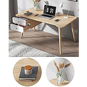 Simple Computer Desk with 2 Drawers,Wooden Study Writing Desk Home,Modern Style Sturdy Pc Laptop Table for Home Office Workstation