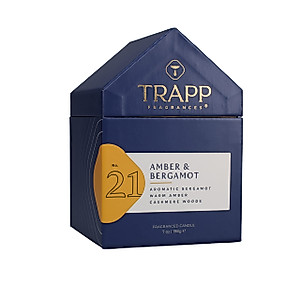Trapp - No. 21 Amber & Bergamot - 7 oz. House Box Candle - Aromatic Home Fragrance with Earthy Scent of Aromatic Bergamot, Warm Amber, & Cashmere Woods Notes - Petrolatum Wax