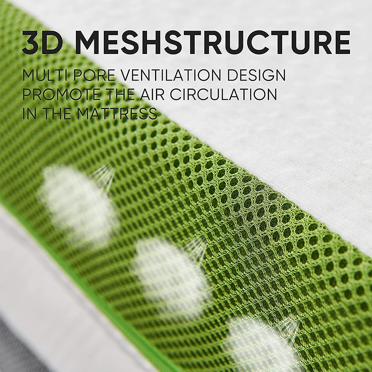 FLEXPEDIC 3 Inch Twin Mattress Topper, Green Tea Infused Memory Foam, 3D Breathable Mesh Cover, Non-Slip Design, 4 Adjustable Elastic Straps, CertiPUR-US Certified, 20" x 20" x 3"