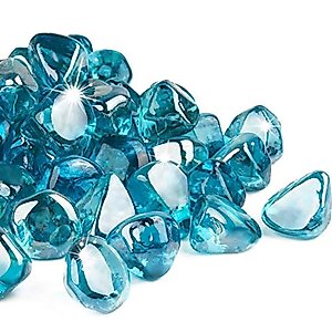 GASPRO 20 Pound Fire Glass Diamonds 1 Inch, Fire Pit Glass Rocks for Gas Fireplace and Fire Pit, Caribbean Blue, High Luster