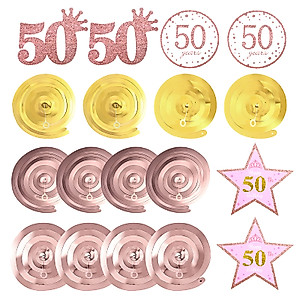 Rose Gold 50th Birthday Party Decorations , Rose gold Glittery Happy 50th Birthday Banner,Poms,Sparkling Hanging Swirls Kit for 50th Birthday Party Supplies