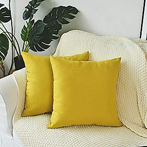 PSDWETS Set of 2 Outdoor Waterproof Linen Pillow Covers Home Decorations Square Garden Cushion Cases Throw Pillow Covers for Patio Couch Sofa 20 x 20 Inch Yellow