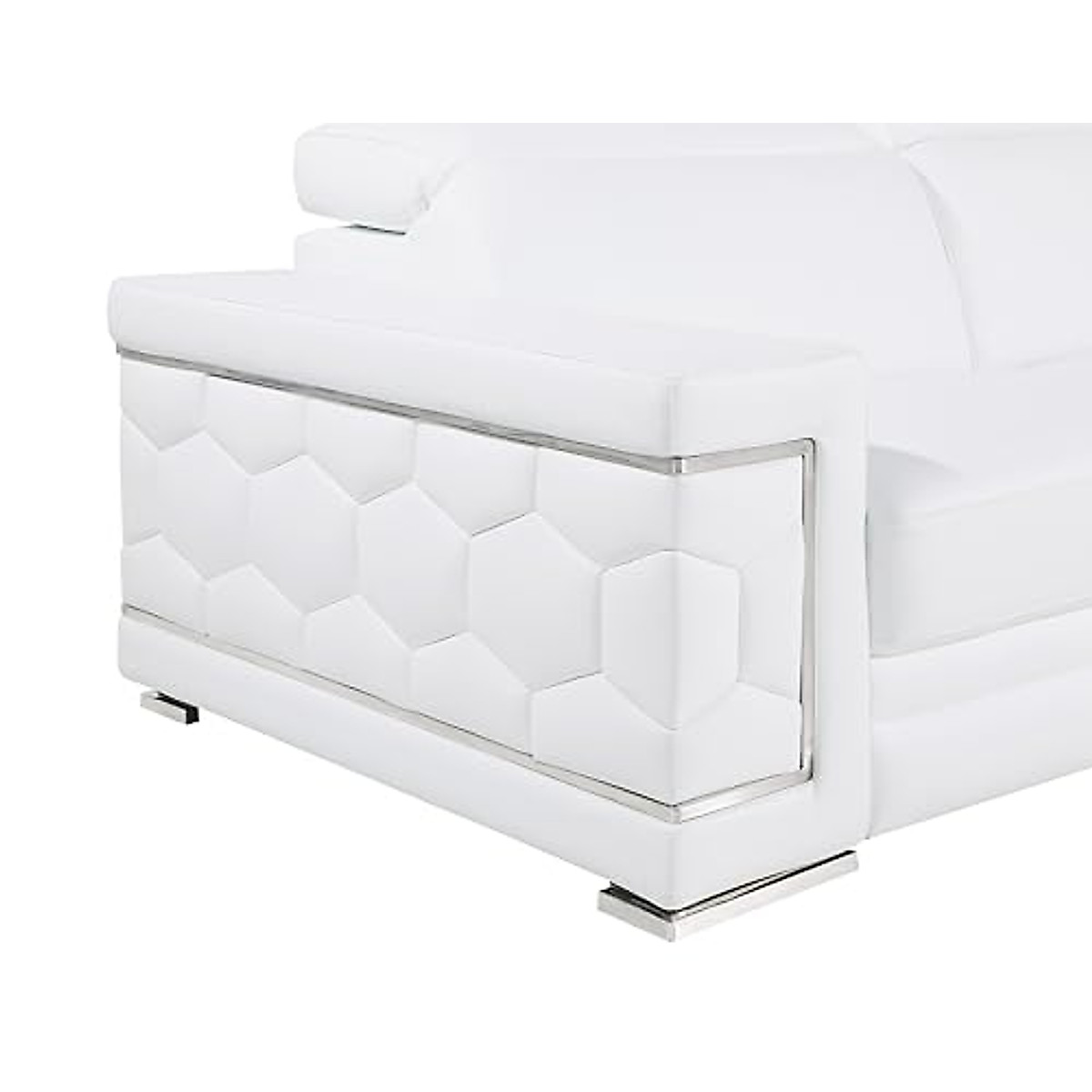 Blackjack Furniture Soren 3 Piece Leather Upholstered Adjustable Headrests, Solid Brazilian Wood Frame and High Density Foam Cushioning, Sofa and Loveseat, White