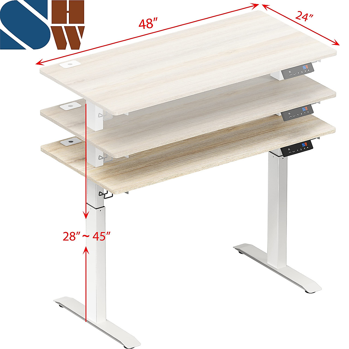 SHW Memory Preset Electric Height Adjustable Standing Desk, 48 x 24 Inches, Maple