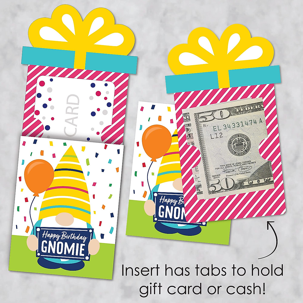 Big Dot of Happiness Gnome Birthday - Happy Birthday Party Money and Gift Card Sleeves - Nifty Gifty Card Holders - Set of 8