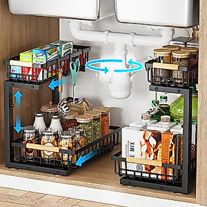 ZMJESSNIA Under Sink Organizer, 2 Tier Under Sink Organizers and Storage, Metal Slide out Pull out Cabinet Organizer ，2 Pack Sliding Drawer Organizer for Kitchen Bathroom Pantry