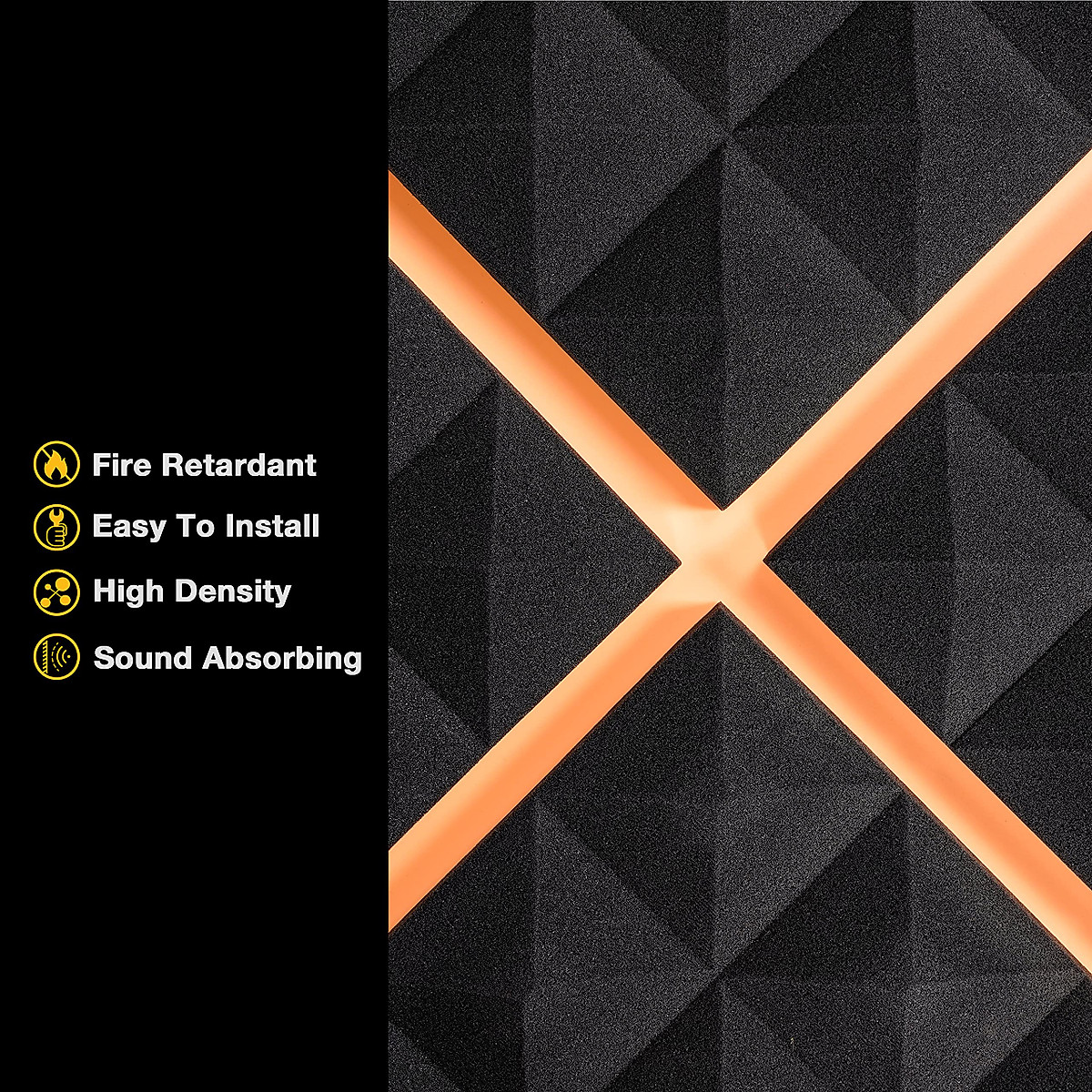 Sonic Acoustics 2" X 12" X 12" Acoustic Foam Panels, Pyramid Recording Studio Wedge Tiles, Sound Panels, Sound Absorbing Panel, Soundproofing Isolation Treatment for Walls