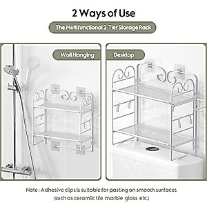 Taiho Life Over The Toilet Storage, 2-Tier Bathroom Organizer Shelf Over Toilet, Folding Bathroom Storage Cabinet with Toilet Paper Holder and Hooks(White)