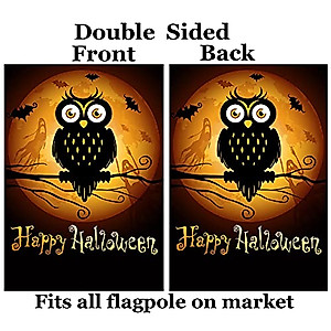 Pickako Halloween Scary Owl Bats Ghost Moon Hallowmas Autumn Holiday House Flag 28 x 40 Inch, Double Sided Large Garden Yard Welcome Flags Banners for Home Lawn Patio Outdoor Decor