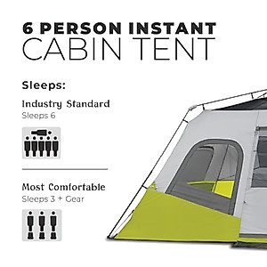CORE 6 Person Instant Cabin Tent | Portable Large Pop Up Tent with Easy 60 Second Camp Setup for Family Camping | Included Hanging Organizer for Outdoor Camping Accessories