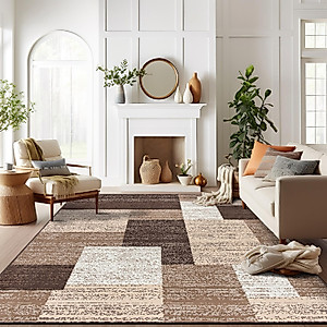 Rugshop Contemporary Distressed Boxes Soft Area Rug 5' x 7' Brown