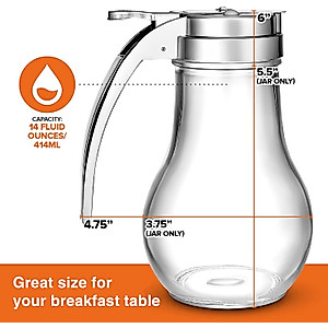 Syrup Dispenser, Honey Dispenser, Honey Container, Glass Syrup Bottle, Glass Honey Dispenser No Drip, Maple Syrup Dispenser, Glass Syrup Dispenser - 14 oz