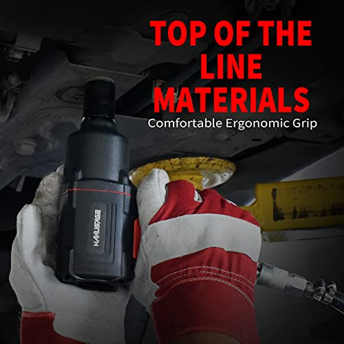 MANUSAGE Air Impact Wrench 1/2 inch with Twin Hammers, Pneumatic Heavy Duty Tools, 1200 ft-lbs Powerful Torque Output,7000RPM, Forward/Reverse, Speed Control, RP9510, Black, Red