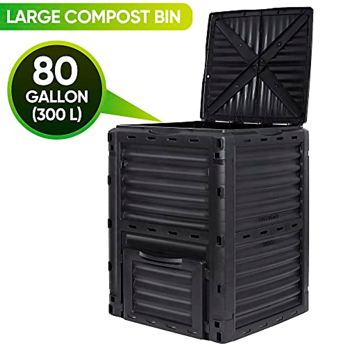 F2C Garden Compost Bin from BPA Free Material -80 Gallon(300 L) Large Compost Bin Aerating Outdoor Compost Box Easy Assembling, Lightweight, Fast Creation of Fertile Soil, Black