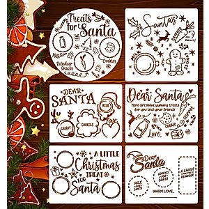 Christmas Santa Tray Stencils for Painting on Wood,Reusable Xmas Dear Santa Tray Stencil Drawing Templates for Serving Tray/Plate/Round Wood