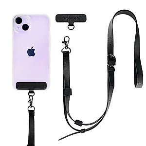 Smartish Phone Lanyard - Case Clinger - Universal iPhone Holder with Detachable Crossbody Shoulder Neck Strap Compatible with All Phone Cases - Adjustable Black Vegan Leather