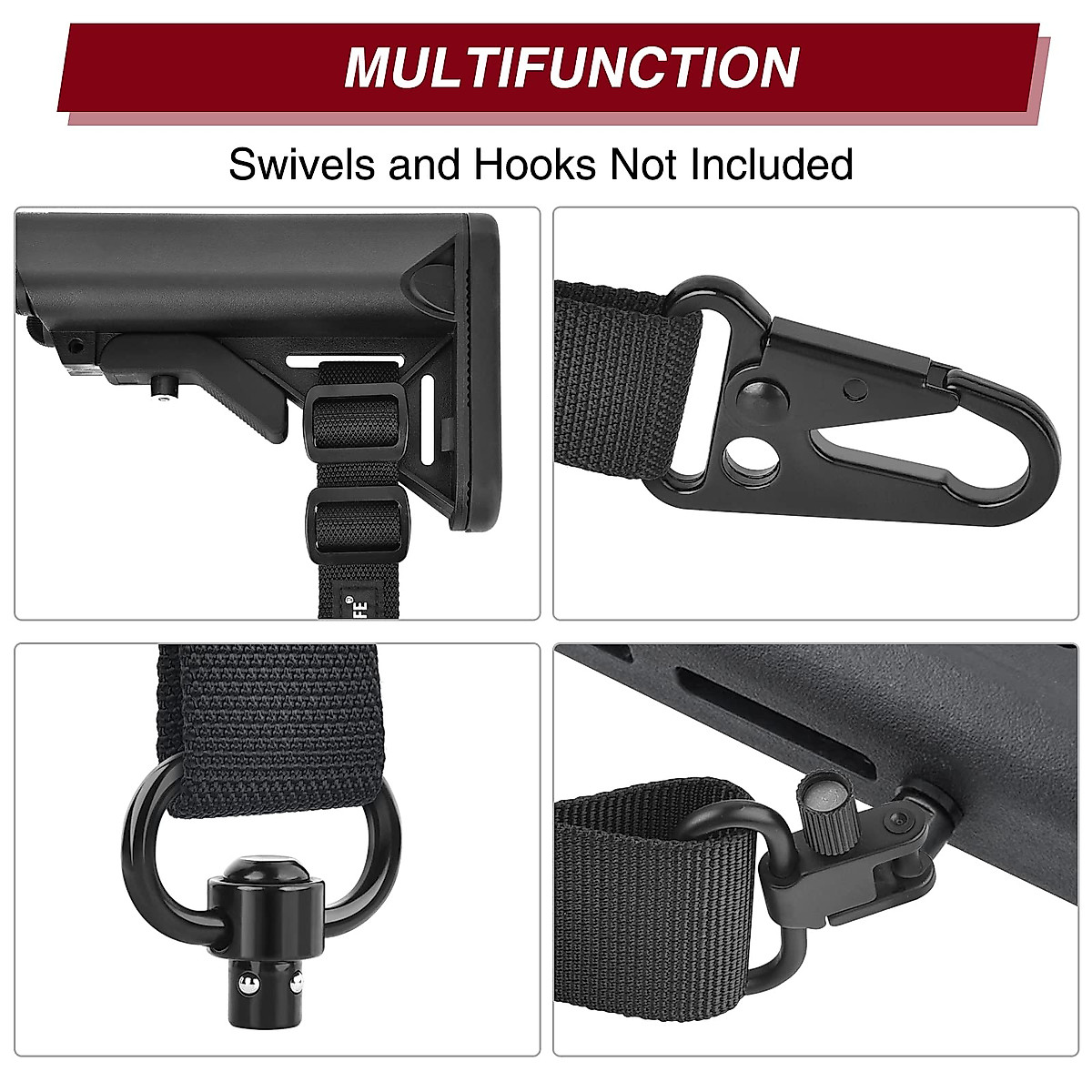 CVLIFE Rifle Sling with Quick Adjust Loop 1.25" Wide Tube Webbing Two Point Sling for Outdoor Sports Black