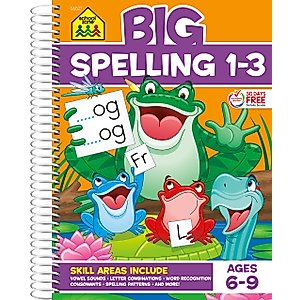 School Zone - Big Spelling 1-3 Workbook - 320 Spiral Pages, Ages 6 to 9, 1st Grade, 2nd Grade, 3rd Grade, Letter Sounds, Consonants, Puzzles, and More (Big Spiral Bound Workbooks)
