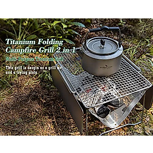 Boundless Voyage Titanium Folding Campfire Grill BBQ Charcoal Collapsible Grilled Net 2 in 1 Portable Grill Camping Table with Frying Plate Portable Folding Legs Outdoor Picnic Backpacking