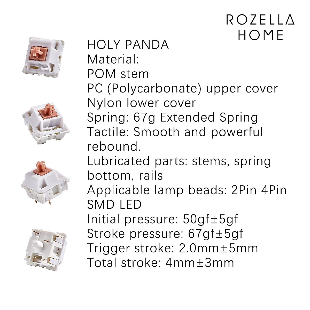 Holy Panda Mechanical Keyboard Switch, 3Pin Pre Lubed, 67g Extended Spring, Enhance Tactile Plate Mounted MX Switch(100 Pack)