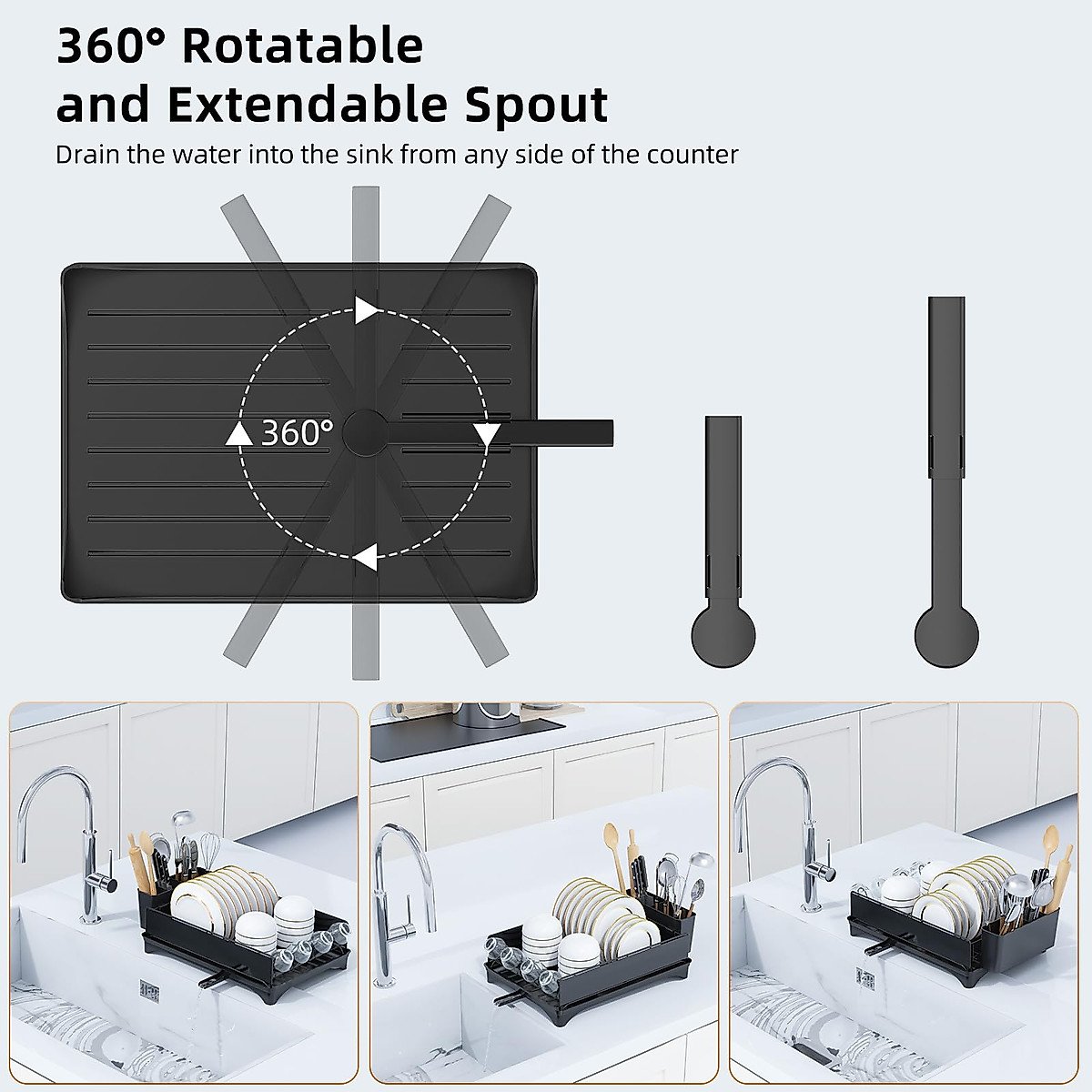 Gajbah Dish Drying Rack, Dish Racks for Kitchen Counter with Drain, Dish Drying Rack for Kitchen Counter with Cutlery Holder.16.5"(D) X 12"(W) (Black)