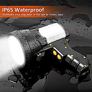 Samyoung Spotlight 120000 Lumen Super Bright, 10000 mAh 30 Hours LED Rechargeable Flashlights, IP65 Waterproof Rechargeable Spotlight Come with Collapsible Tripod & Strip for Hunting Boat Camping