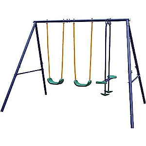MIIUDGIG Metal Swing Set 3 in 1 for Front Courtyard Outdoor Toys for Kids Ages 3+, Outside Playground Backyard Swingset