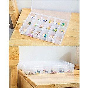 ZOEYES 5 Pack Plastic Organizer Box 18 Large Grids Jewelry Storage Container Clear Organizer Box with Adjustable Dividers for Washi Tape Bead Crafts Art Supply Fishing Tackles
