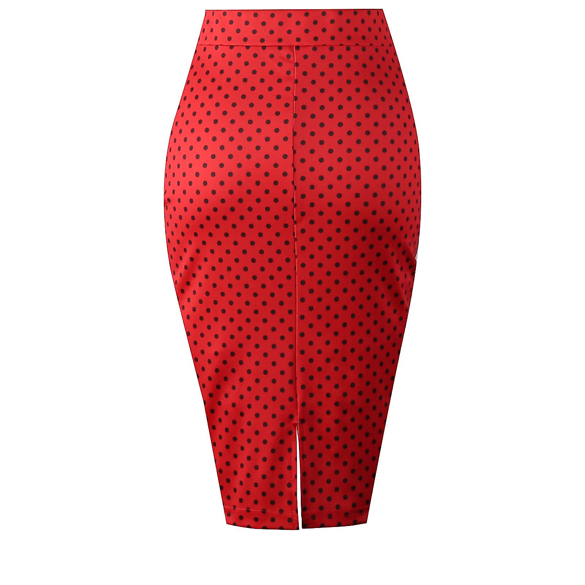 Topdress Women's Bodycon Pencil Skirts Basic Elastic High Waisted Stretch Short Skirt Knee Lenght with Slit Midi Red Black Dot Small