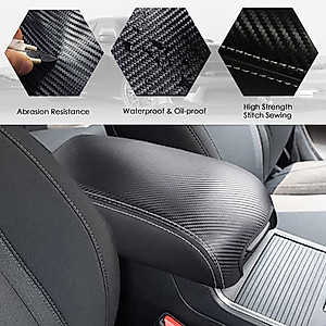 sportuli Center Console Cover Anti-Scratch Leather Armrest Pad Replace for 2019 2020 2021 2022 2023 Dodge RAM 1500 2500 3500 Accessories, for All Makes & Models with Bucket Seats (Carbon Fiber)