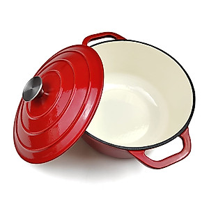 HAWOK Enameled Cast Iron Dutch Oven with Lid, 4 Quart, Deep Round Dutch Oven with Dual Handles, Red