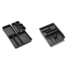 madesmart Value 8-Piece Interlocking Bin Pack - Granite & Original Junk Drawer Organizer-Granite| VALUE COLLECTION | 23-Compartments | Multi-Purpose Storage | Heavy Duty | BPA-Free