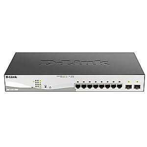 D-Link 10-Port Gigabit Smart Managed PoE+ Switch | 8 PoE+ Ports (130W) + 2 SFP Ports | L2+ | VLANs | Web Managed | Surveillance Mode | Desktop or Rackmount | Fanless | NDAA Compliant (DGS-1210-10MP)