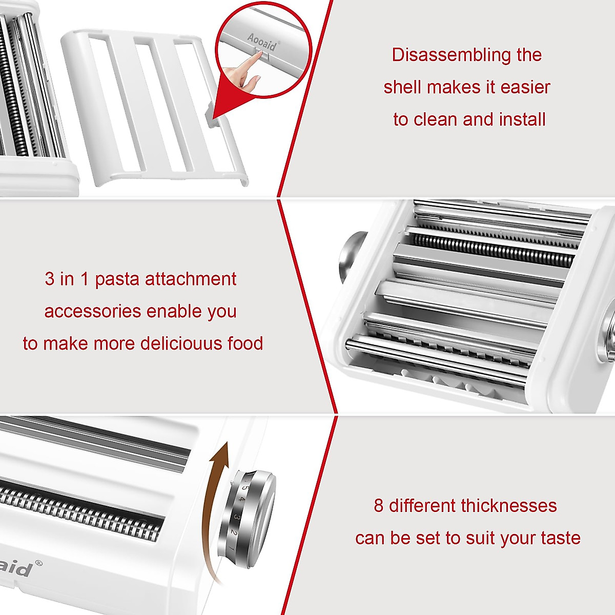 Pasta Maker Attachment for ALL KitchenAid Stand Mixers,Noodle Maker Kitchen Aid Mixer Accessories 3-in-1 Including Dough Roller Spaghetti Fettuccine Cutter and Cleaning Brush - Pasta Roller and Cutter