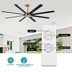 WINGBO 64" Ceiling Fan with Lights and Remote Control, Brass and Black Ceiling Fan, 8 Aluminum Blades, 6-Speed Reversible DC Motor, Modern Ceiling Fan for Kitchen Bedroom Living Room, ETL Listed