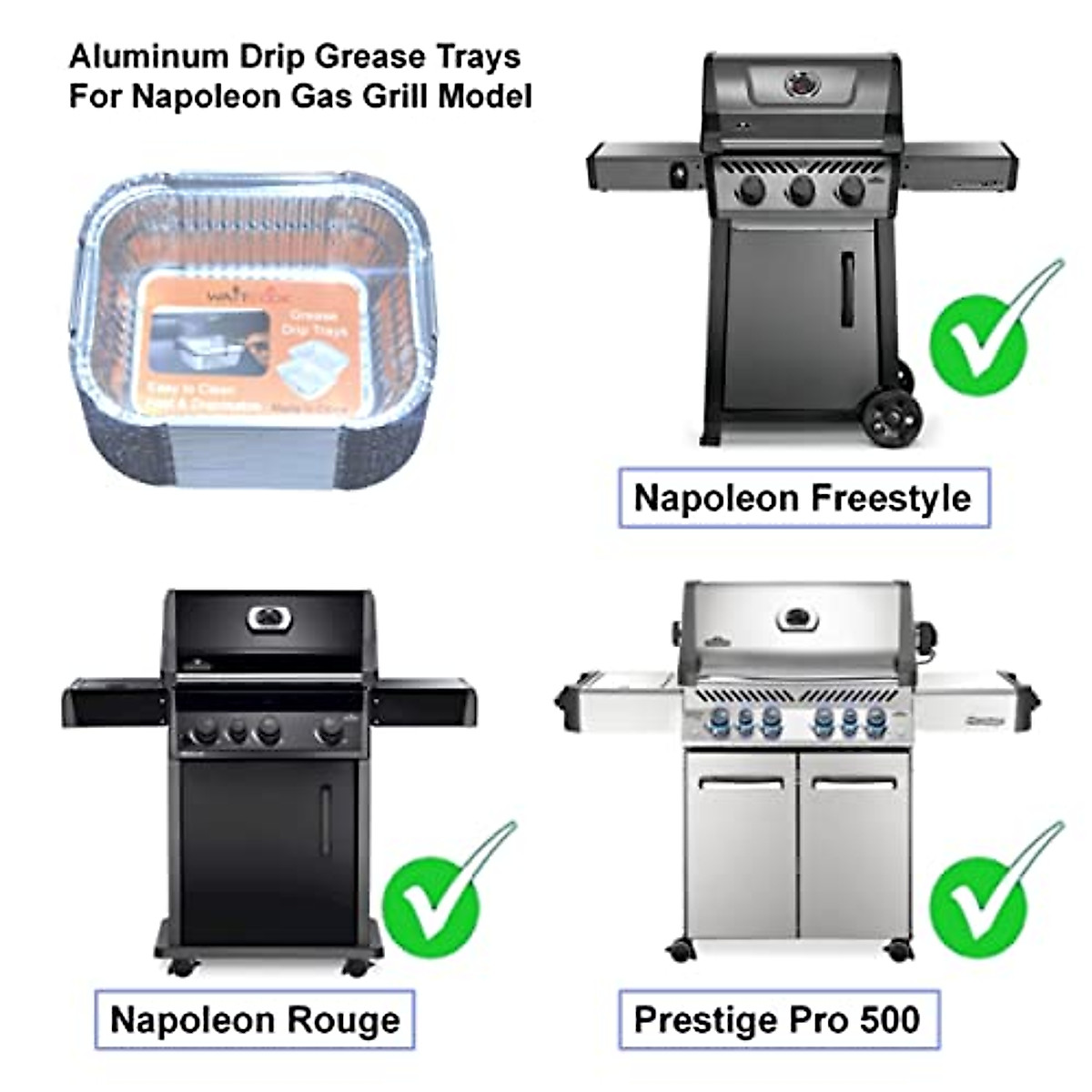 WAITCOOK 30-Pack Aluminum Drip Grease Tray Liners Compatible with Napoleon Prestige and Rogue Series, 62007 Replacement Aluminum Grease Pan Liners