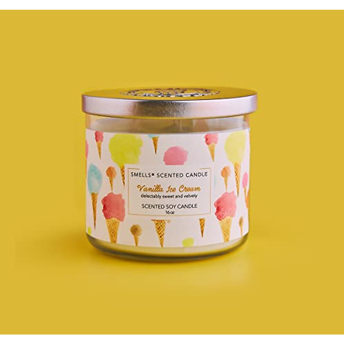 Smells - Premium Soy Wax Round Jar Scented Candle 16oz. - 100% Cotton 3-Wicks - Fragrance That Eliminates Home and Office Odors: Food, Pets, Smoke and Others (1-Pack, Vanilla Ice Cream)